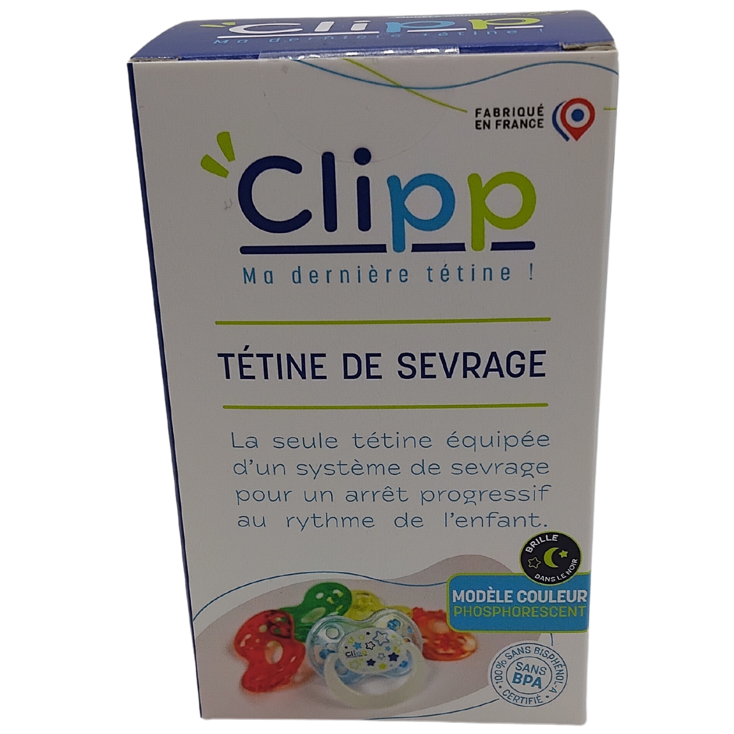 Tétine de sevrage couleur et phosphorescente - Clipp